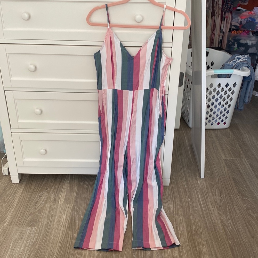 Uo Vertical Stripe Jumpsuit - Gem